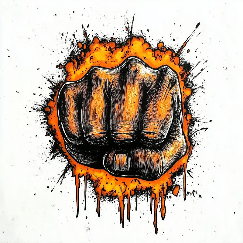 Vibrant Orange Splash Effect on a Powerful Fist Illustration Stock ...