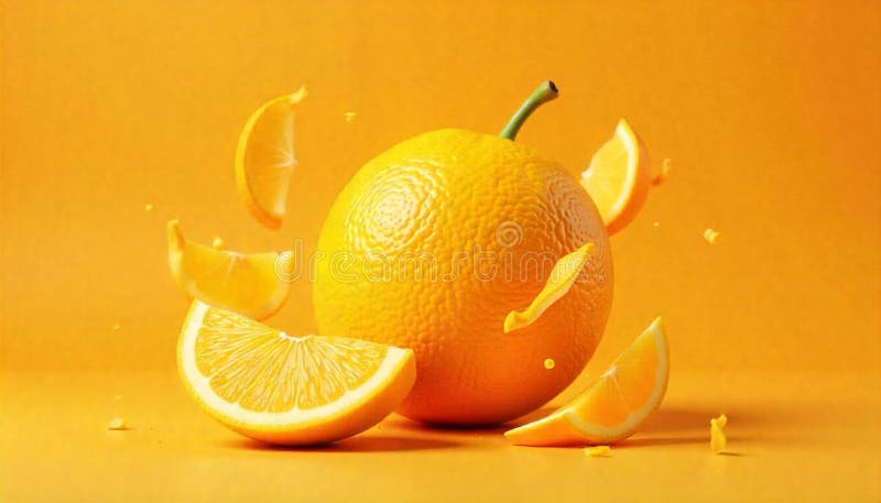 Vibrant Orange Still Life on Yellow Background Stock Illustration ...