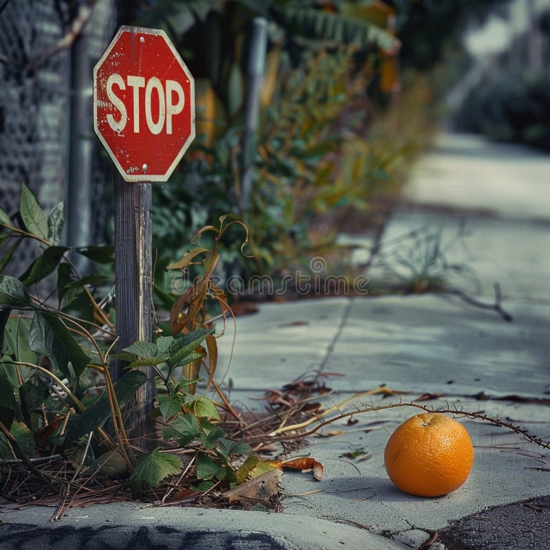 Vibrant Orange Stop Sign on a Curb, Commanding Attention Stock ...