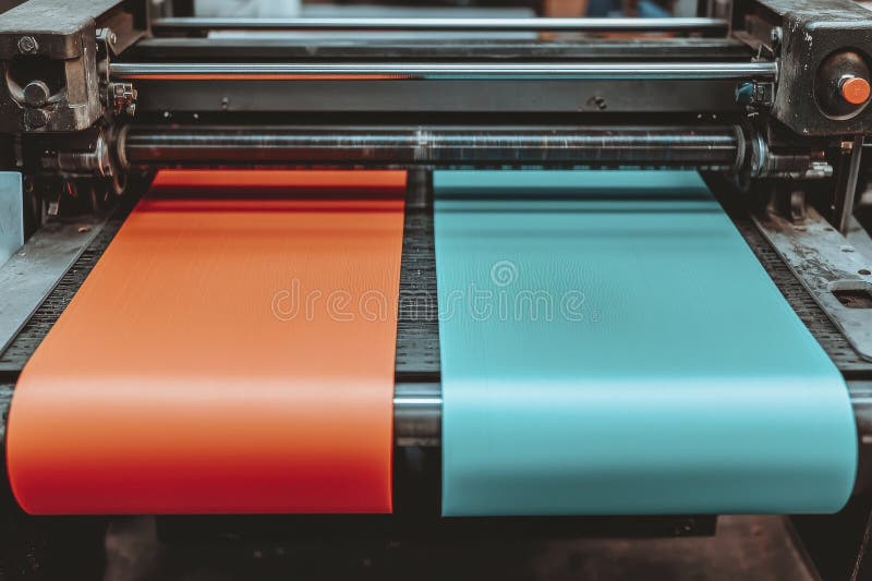 Vibrant Orange and Teal Printing Process with Ink Rollers in a Modern ...