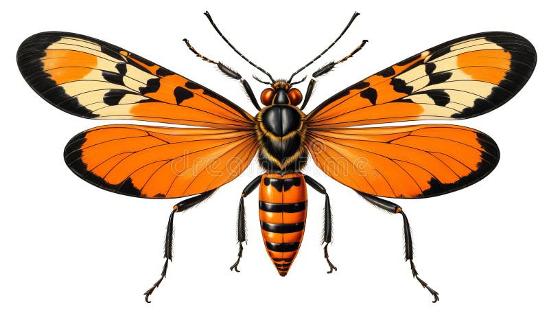 Vibrant Orange Tiger Moth with Outstretched Wings on White Background ...