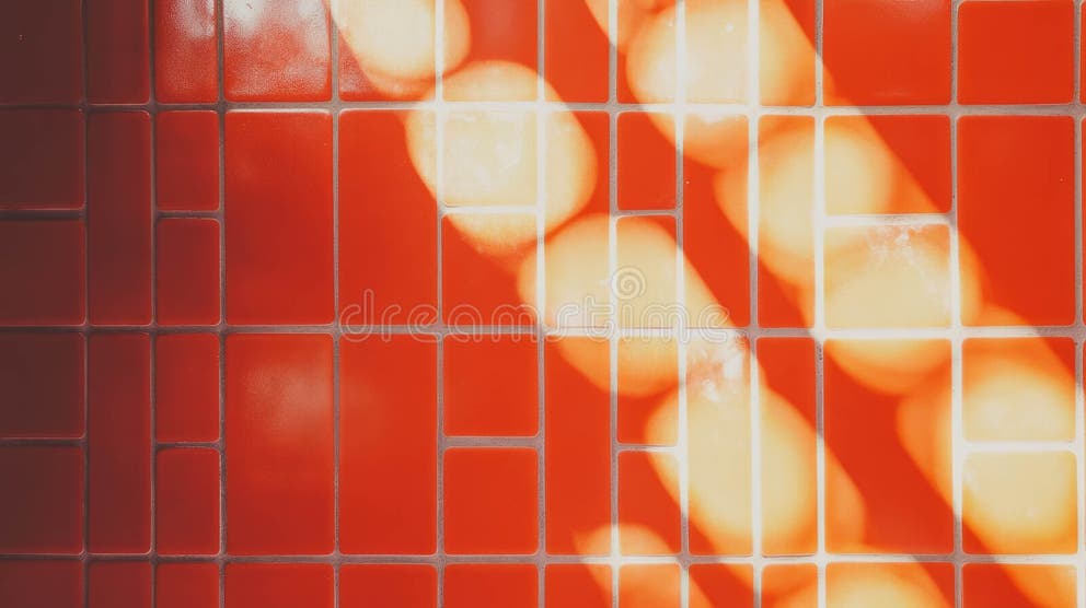 Vibrant Orange Tile Pattern with Dark Grout in Abstract Light and Shadow Design Stock ...