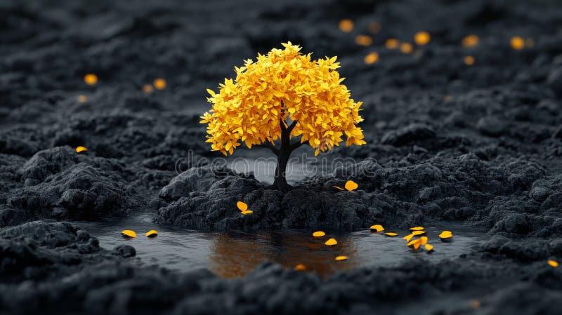 A Vibrant Orange Tree is Conspicuous Amidst a Dense Thicket of Green ...