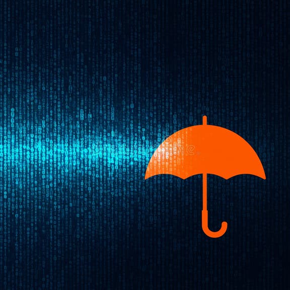A Vibrant Orange Umbrella Icon is Set Against a Backdrop of Blue ...