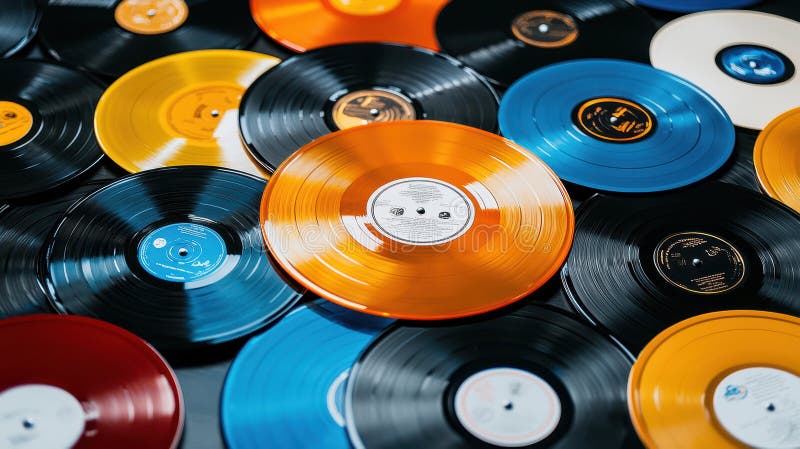 Vibrant Orange Vinyl Record Stands Out among Classic Black Records ...