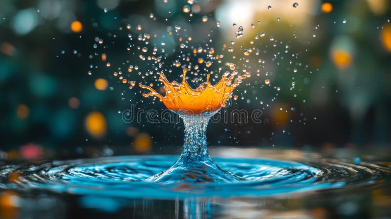 Vibrant Orange Water Drop Splashing in Blue Stock Illustration ...