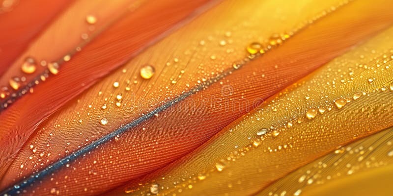 Vibrant Orange and Yellow Feather with Water Droplets Showcasing ...