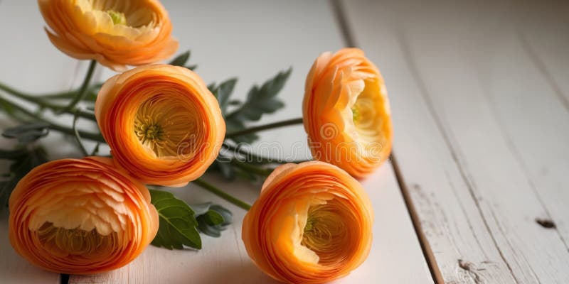 Vibrant Orange Yellow Ranunculus Flowers on Rustic Wood Background ...