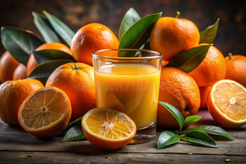 Vibrant Oranges and Freshly Squeezed Juice a Triangular Display of ...