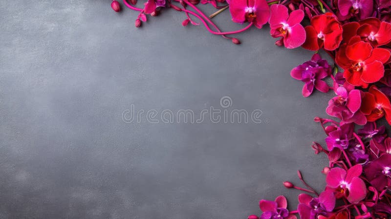 Vibrant Orchids Frame a Textured Gray Background, Creating a Striking ...