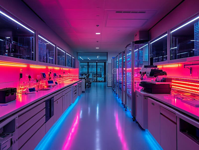 A Vibrant, Organized Laboratory with Workstations, Computer Monitors ...