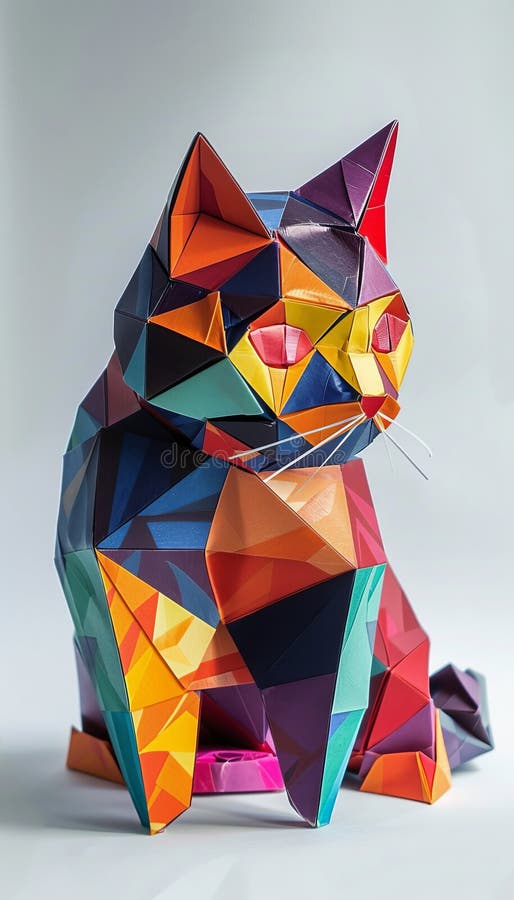 Vibrant Origami Cat Face Design Featuring Playful Patterns and Textures ...