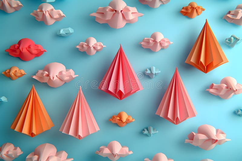 Vibrant Origami Patterns on Blue Background for Creative Design ...