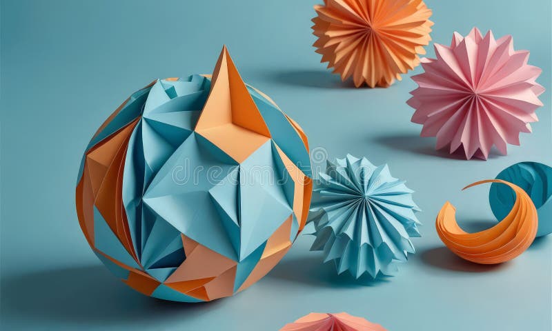 Vibrant Origami Sculpture, Featuring Blue and Orange Geometric Design ...