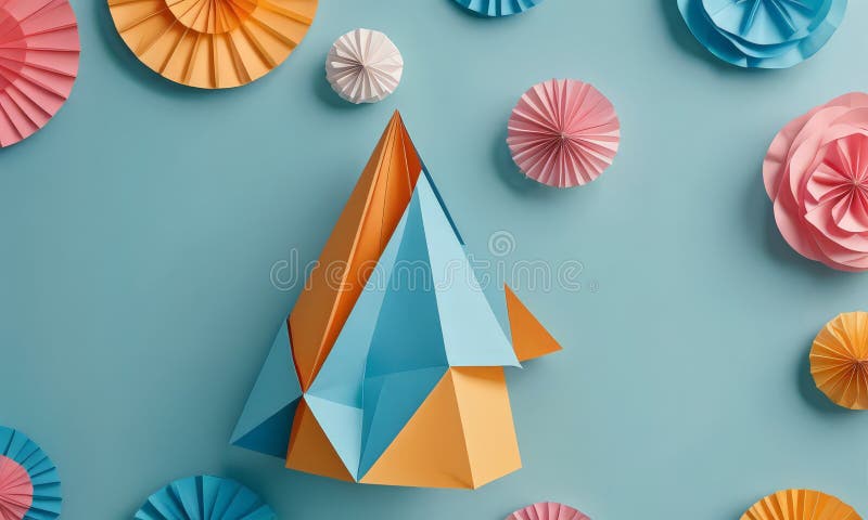 Vibrant Origami Sculpture, Featuring Triangular Base and Pointed Top ...