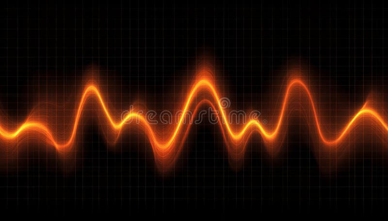 Vibrant Oscillating Red Sound Waveform Pattern on Black Grid Background ...