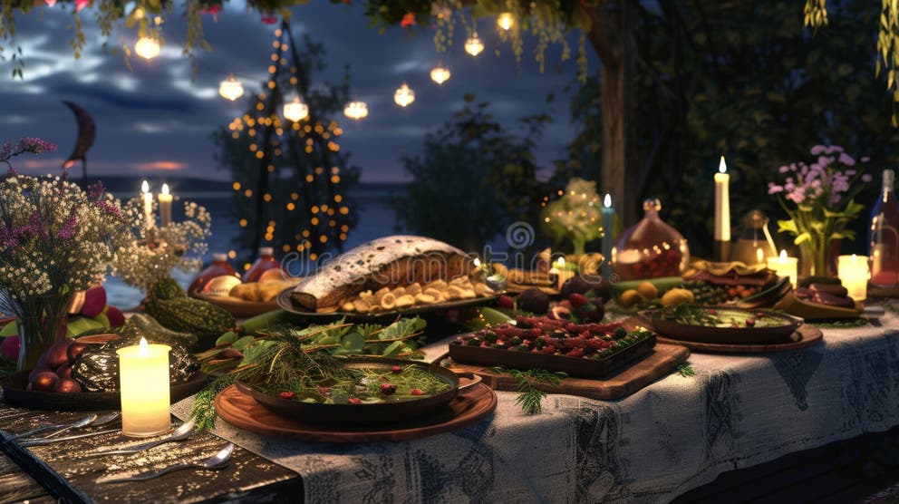 Vibrant Outdoor Feast Table Outdoors Stock Photo - Image of raclette ...