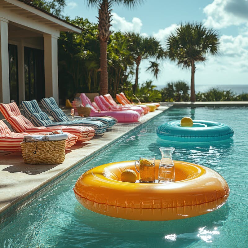 Vibrant Outdoor Setting with a Luxurious Pool Area, Inviting Lounge ...