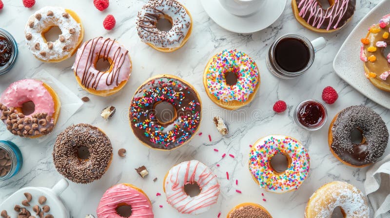 Colorful Assortment of Gourmet Donuts Stock Illustration - Illustration ...