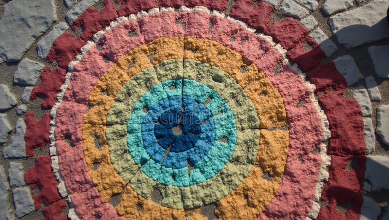 Overhead View of a Colorful Circular Mosaic Pattern on a Stone Surface ...
