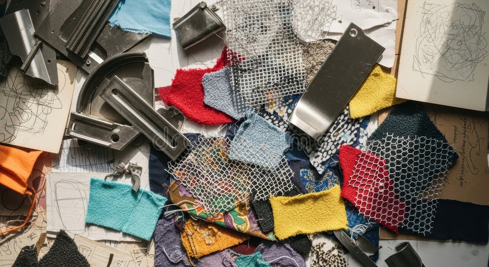 Textile Design Inspiration: Fabric Swatches and Tools Stock ...