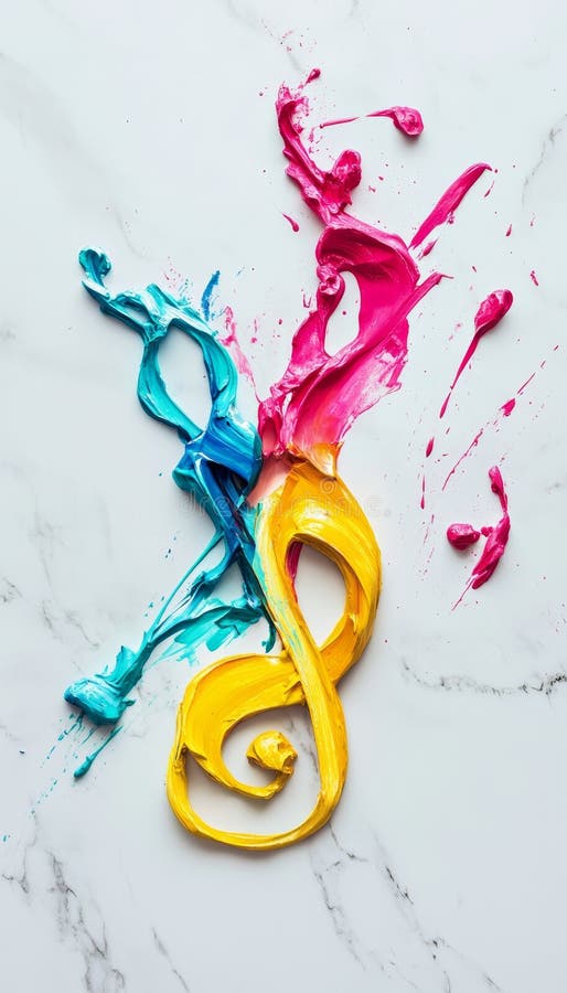 Vibrant Paint Blends Create Minimalist Music Stave on Pristine White ...