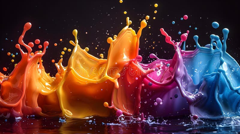 Vibrant Paint Dance on Black Canvas. Concept Abstract Art, Colorful ...