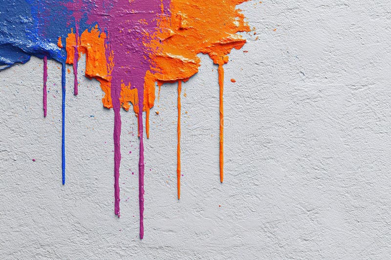 Vibrant Paint Drips Creating an Artistic Splash on a Textured Wall in a ...
