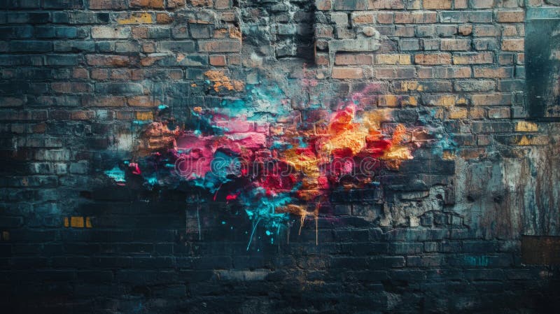 Vibrant Paint Explosion on Brick Wall Stock Illustration - Illustration ...