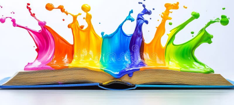 Vibrant Paint Explosion Emerging from Open Book, Dynamic Illustration ...