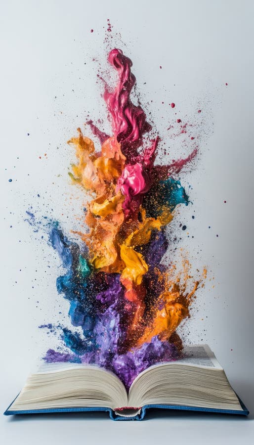 Vibrant Paint Explosion from Open Book, White Background, Concept of ...