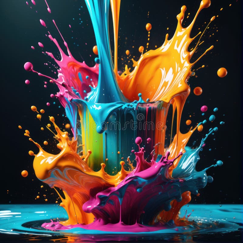 Vibrant Paint Splash Eruption from Container in a Dark Studio Capturing ...
