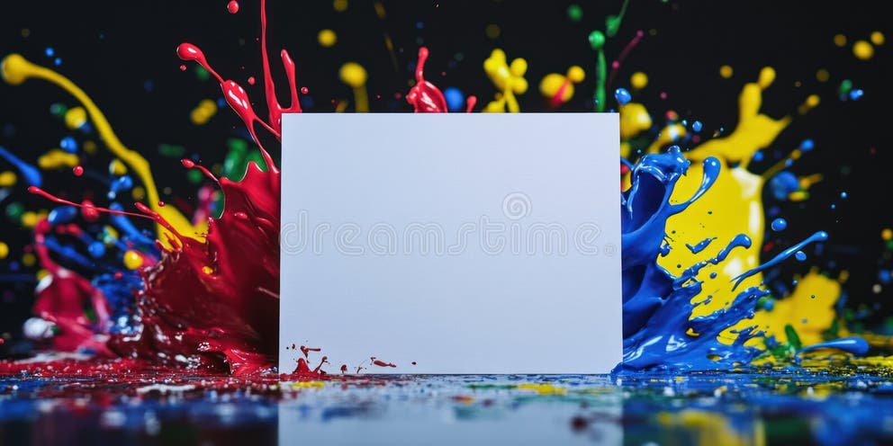 Vibrant Paint Splash Exploding Behind Blank White Canvas for Creative ...