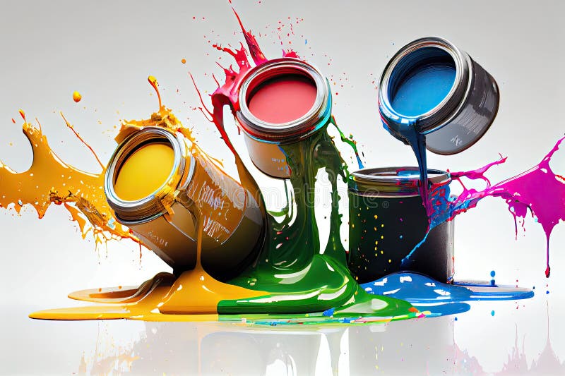 Vibrant Paint Splash with Various Bright Paint Cans Overturned and ...