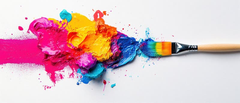 Vibrant Paint Splashes with Brush on White Canvas Stock Illustration ...