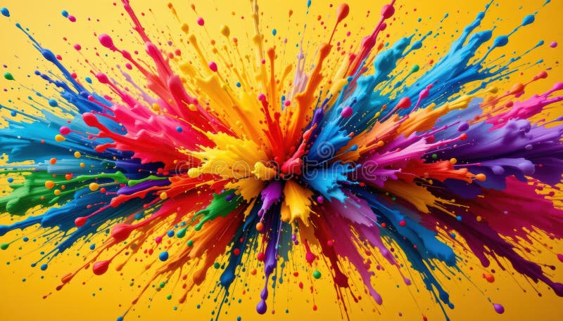 Vibrant Paint Splashes Create Dynamic Explosion of Color Against Bright ...
