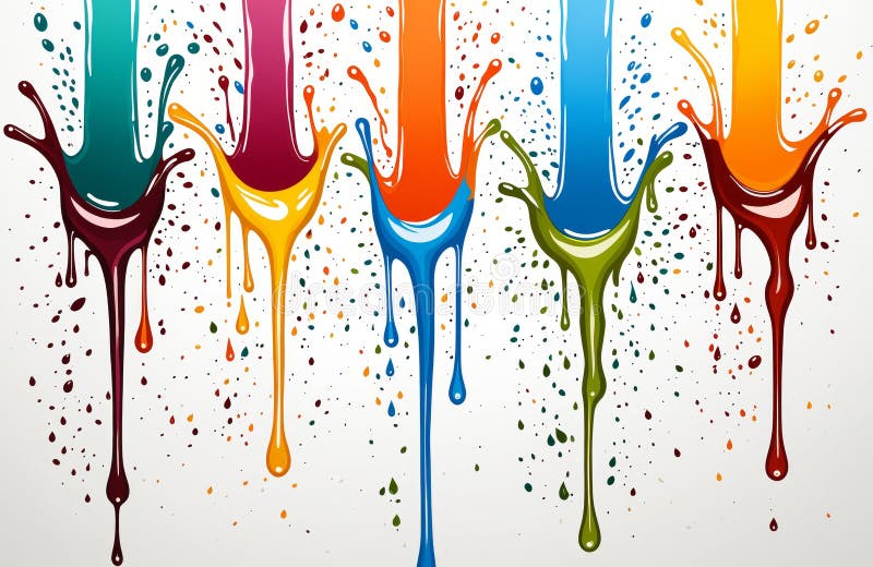 Vibrant Paint Splashes in Motion: Colorful Dripping Art on White ...