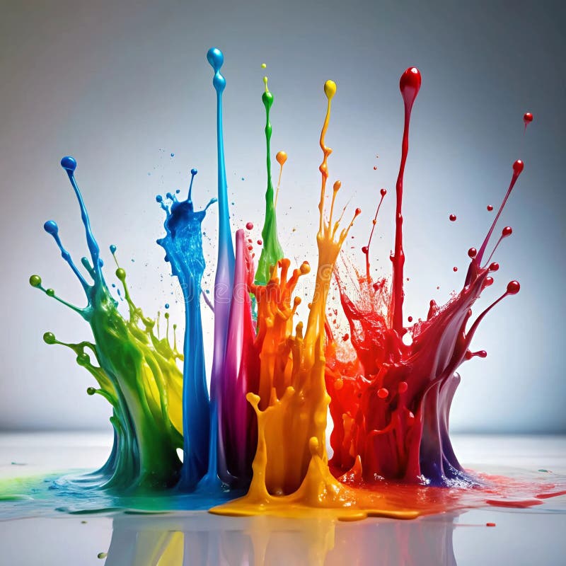 Vibrant Paint Splashes in Various Colors Splattered Against a White ...