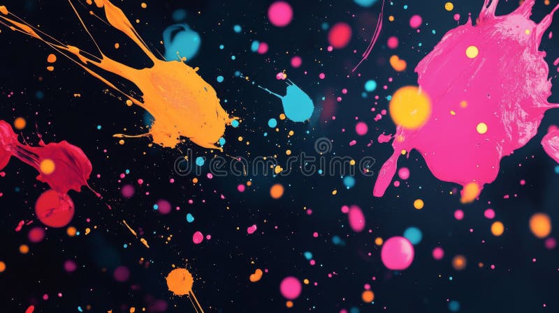 Vibrant Paint Splats Exploding Across Dark Background Stock ...