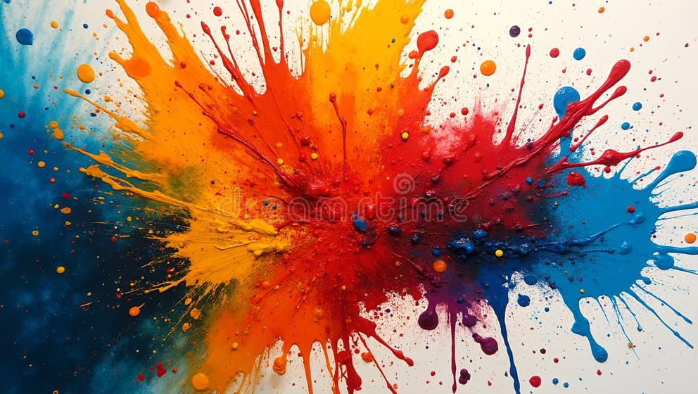 Vibrant Paint Splatter Explosion in Primary Colors Stock Illustration ...