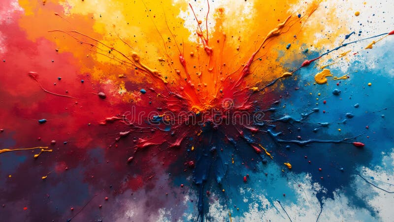 Vibrant Paint Splatter Explosion in Primary Colors Stock Illustration ...