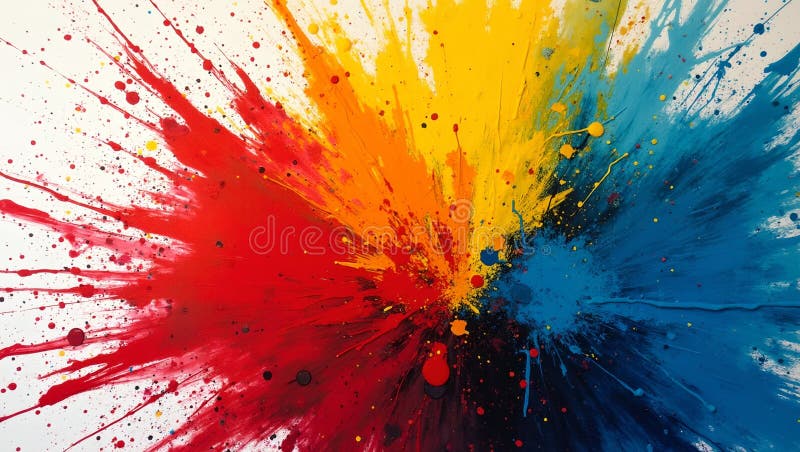 Vibrant Paint Splatter Explosion in Primary Colors Stock Illustration ...