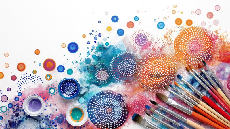 Vibrant Paint Splatters and Dots with Brushes on White, a Burst of ...