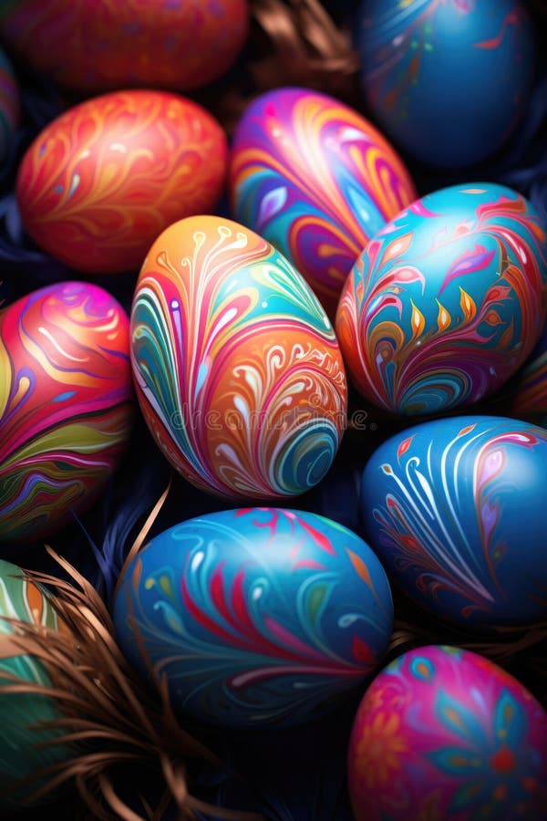 Vibrant Painted Eggs Displayed on a Table, Ideal for Easter or Spring ...