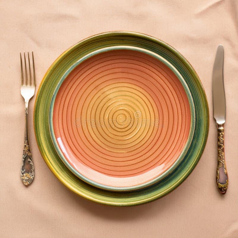 Vibrant Painted Pottery Table Setting Stock Illustration - Illustration ...