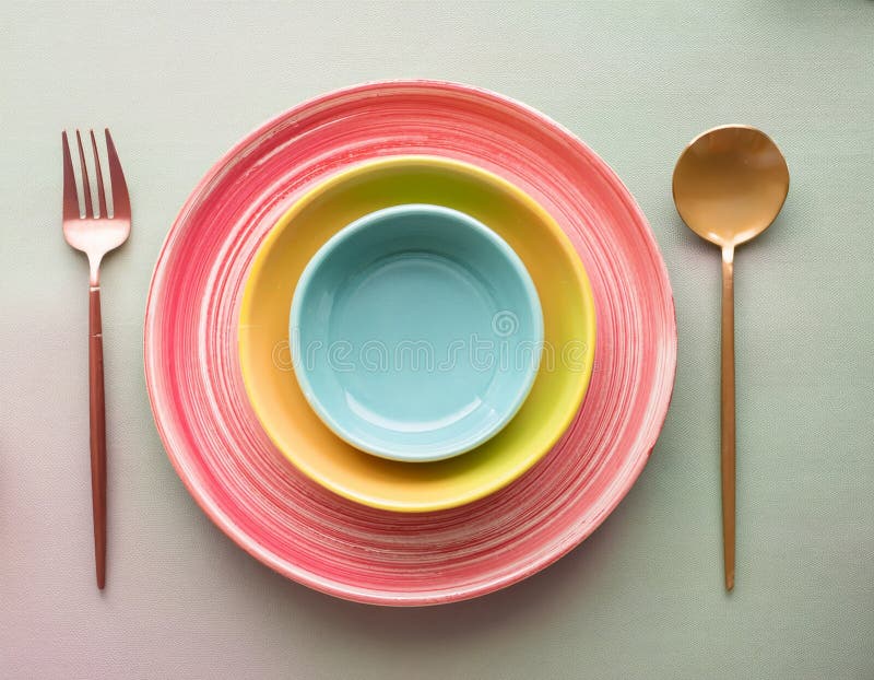 Vibrant Painted Pottery Table Setting Stock Illustration - Illustration ...