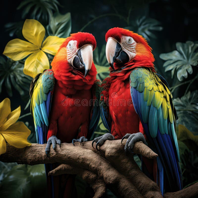 Vibrant Pair: Two Colorful Macaws Together. Generative AI Stock ...