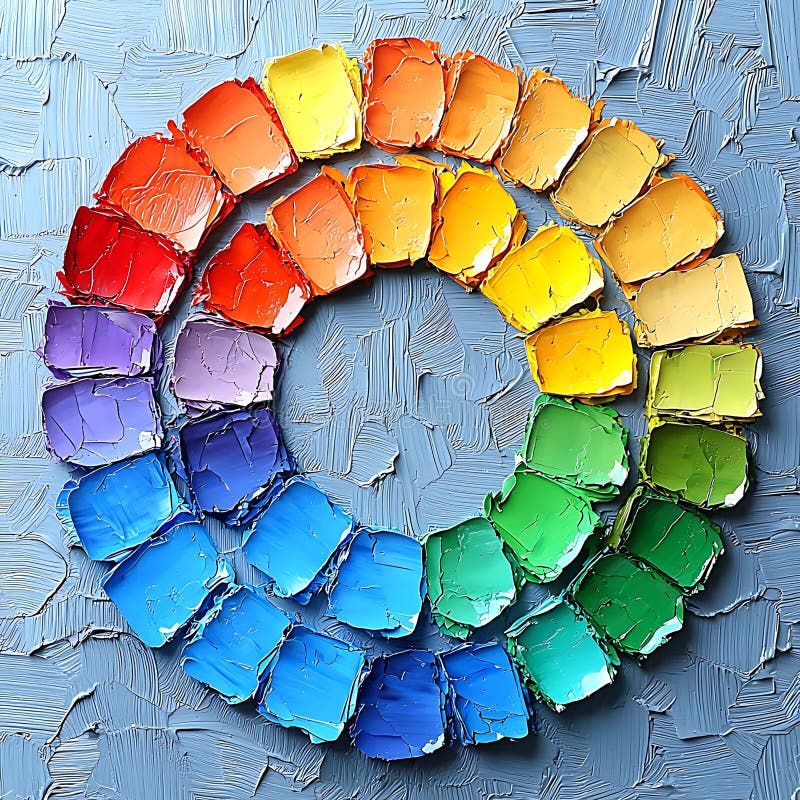 Vibrant Palette Knife Paint Strokes Form a Captivating Color Wheel, a ...