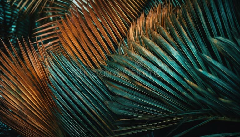 Vibrant Palm Frond Pattern in Multi Colored Tropical Rainforest ...