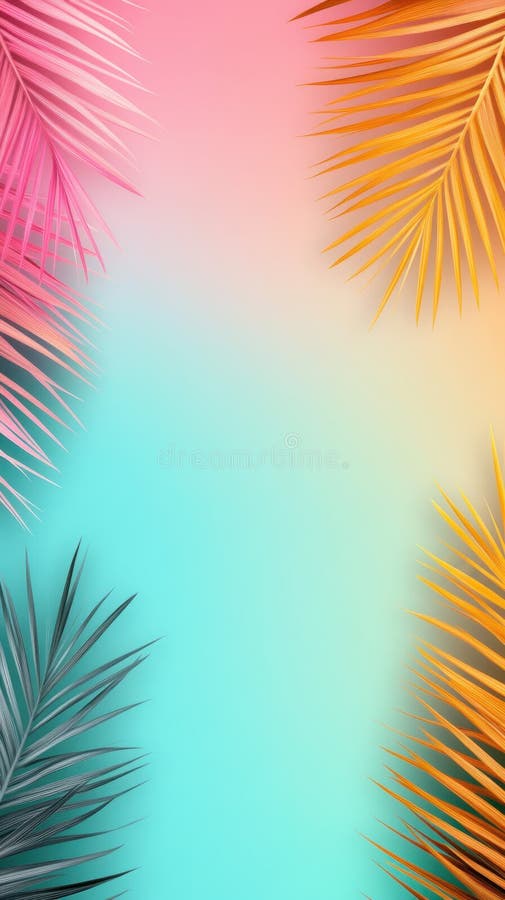 Vibrant Palm Leaves in Pink, Orange, and Teal Against Soft Gradient ...
